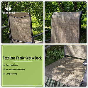 HERA'S HOUSE Outdoor Swivel Bar Stools, Outside Bar Height Patio Chairs Set of 2 with Solid Back & Armrest, All Weather Textilene Sling Fabric Chair for Lawn Garden