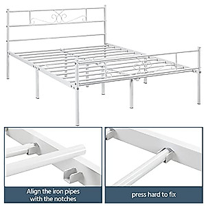 Yaheetech Classic Metal Platform Bed Frame with Headboard and Footboard Flower Design Mattress Foundation Easy Set Up Structure Full Size White