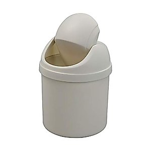 Qskely 2 L Plastic Mini Desktop Trash Can, Tiny Waste Bin with Swing-Top Lid, White