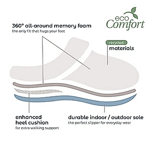 isotoner Women's Recycled Microsuede Mallory Hoodback Slipper, with Memory Foam and Indoor/Outdoor Sole, Black, 8.5-9