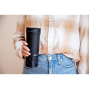 Ello Miri 16oz Vacuum Insulated Stainless Steel Travel Mug, Leak-Proof Slider Lid, Keeps Hot for 5 Hours, Perfect for Coffee or Tea, BPA-Free, Fits Most Cupholders, Holiday Gift, Black
