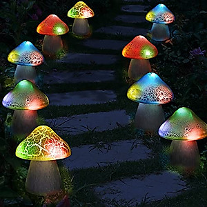 2 Pcs Large Solar Mushroom Light Outdoor Garden Waterproof Cute Mushroom Shaped Pathway Landscape Lights 2 Modes Automatic Change and 5 Lamp Beads for Yard Landscape Decoration (Red, Yellow)