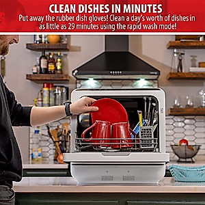 Deco Home Portable Countertop Dishwasher with Built-In Water Tank and Hook Up, 5 Cleaning Modes, Drying Heating Element