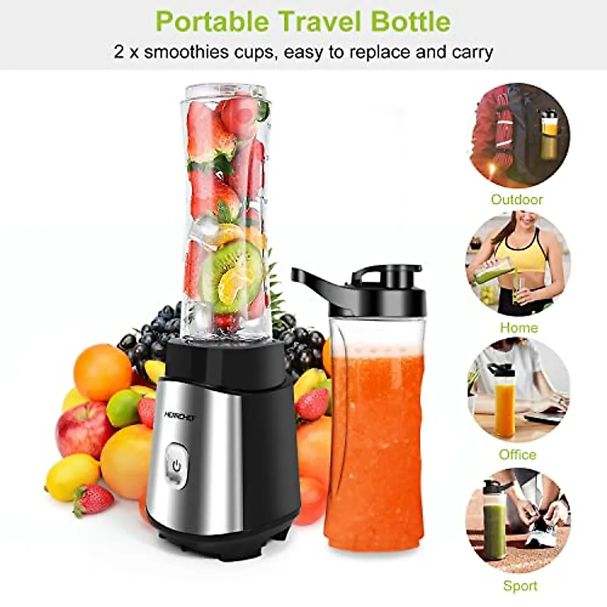 HERRCHEF Smoothie Blender, Blender for Shakes and Smoothies, 350W Powerful Personal Blender with 2 x 20oz Portable Bottle, Single Bullet Blender Easy To Clean, BPA Free