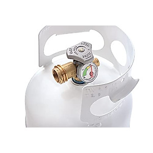 Flame King YSN5LB-GAUGE 5lb Steel Propane Tank Cylinder with Gauge and OPD Valves for Grills and BBQs, Camping, Fishing, & Outdoor Activities, White