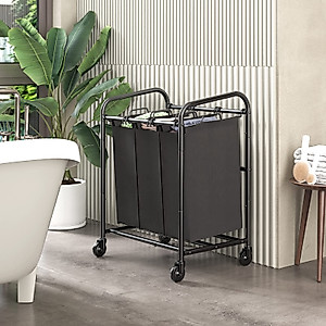 Wisdom Star 3 Bag Laundry Sorter Cart, Laundry Hamper Sorter with Heavy Duty Rolling Wheels and Removable Bags for Clothes Storage,Laundry Organizer Laundry Basket Laundry Clothes Hamper, Black