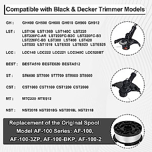 GreatBuddy 3-Pack AF-100 Weed Eater Spool Compatible with Black Decker String Trimmers, 30ft, 0.065-Inch