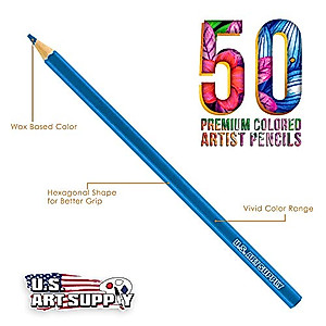 U.S. Art Supply 50 Piece Adult Coloring Book Artist Grade Colored Pencil Set - Vibrant Colors, Smooth Art Drawing, Sketching, Shading, Blending - Fun Activities for Kids, Students, Adults, Beginners