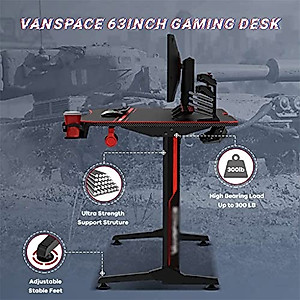 MJWDP 63 Inch Gaming Desk E-Sports Computer Table PC Desk Gamer Tables Workstation with USB Gaming Handle Rack