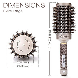 Baasha Hair Brush, Large 3 Inch Round Brush with Boar Bristle, Vented Ceramic Barrel, for Long Hair, Curly Hair, Salon Quality, 1 Count