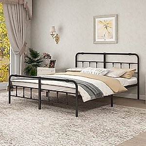 ZIRUWU California King Metal Platform Bed Frame with Headboard Footboard Extra Strong Support No Box Spring Needed Noise Free Easy Assembly Black