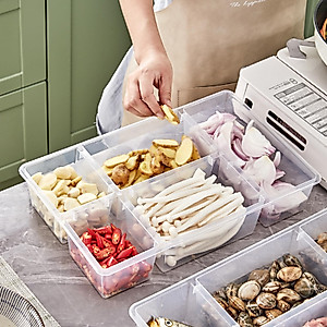 EATHEATY 3 Pack Divided Veggie Tray with Lid, 5 Compartment Plastic Snackle Box Container Salad Bar Container for Fridge, Tray Travel Food Storage Containers for Snack, Fruit, Vegetable, Salad, Meat