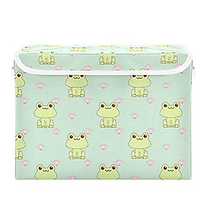 Krafig Cartoon Animal Frog Foldable Storage Box Large Cube Organizer Bins Containers Baskets with Lids Handles for Closet Organization, Shelves, Clothes, Toys