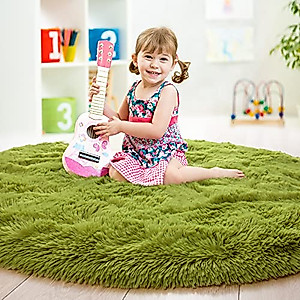 junovo Round Rug 4x4 Feet Fluffy Soft Area Rugs for Kids Girls Room Princess Castle Plush Shaggy Carpet Cute Circle Nursery Rug for Kids Girls Bedroom Baby Room Home Decor Circular Carpet, Green