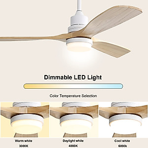 Sofucor 52 Inch Ceiling Fan with Lights Modern Wood Ceiling Fan Remote Control Dimmable LED Light 3 Blades Reversible DC Motor for Farmhouse Bedroom Living Room Patio with Cover(burlywood)