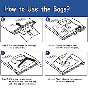 VICARKO Space Saver Vacuum Seal Storage Bags, for Cloths, Comforters and Blankets, Compression Bags, Combo 6 -Pack (4 Large, 2 Jumbo), White