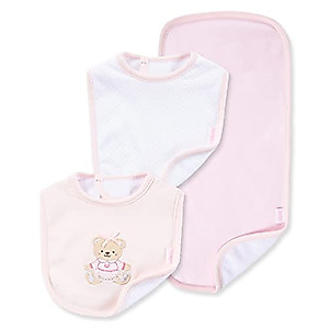Little Me Baby Girls' 3 Piece Bib and Burp Set, Bear, Pink/Multi, One Size