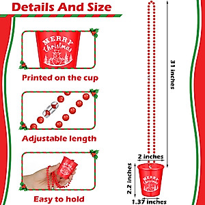 12 Pieces Christmas Shot Glass on Beaded Necklace Xmas Plastic Shot Glasses Shot Glass Necklaces Snowman Snowflake Santa Gingerbread Man Shot Necklace Cups for Christmas Party Supplies, 6 Styles
