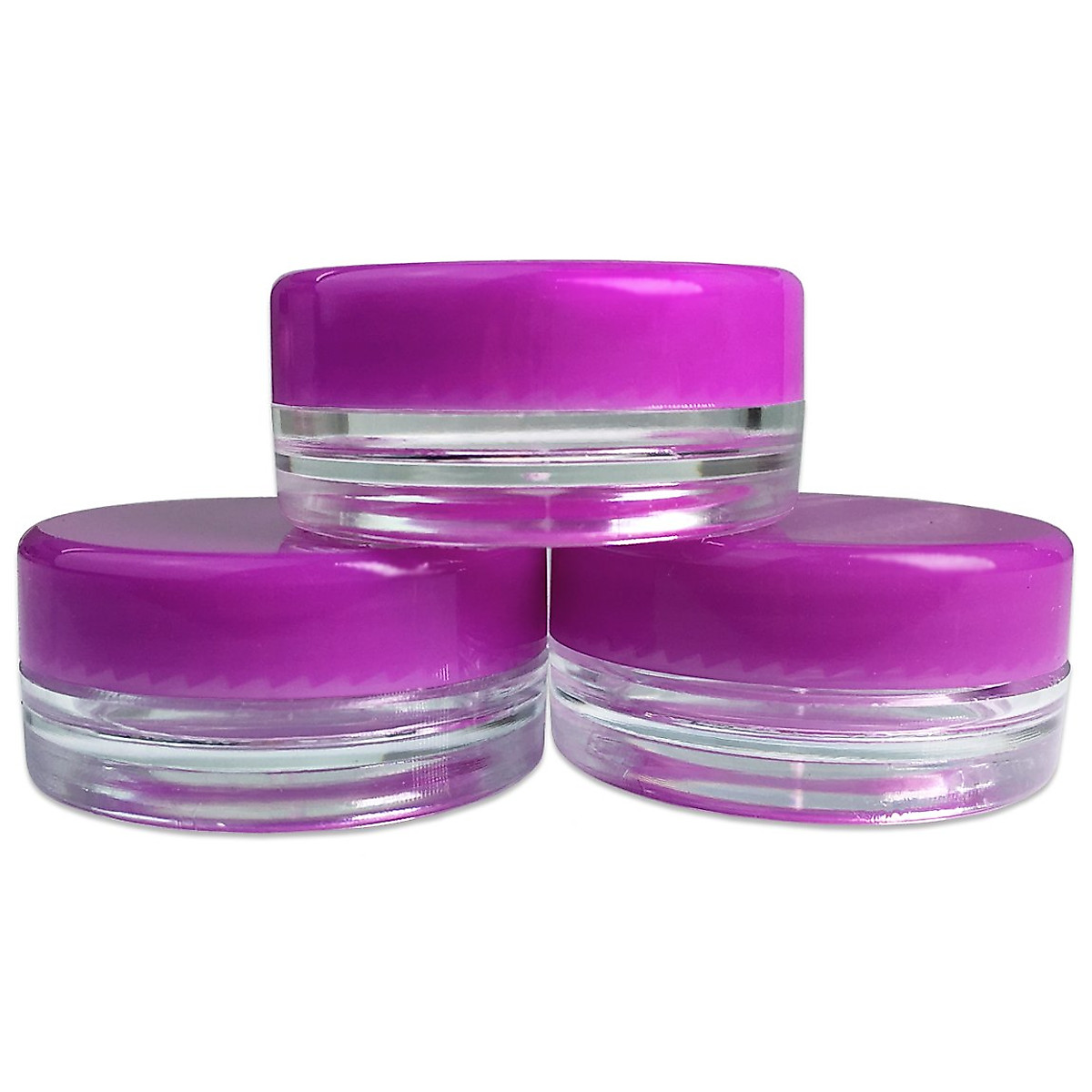 (Quantity: 50 Pieces) Beauticom 3G/3ML Round Clear Jars with PURPLE Lids for Scrubs, Oils, Toner, Salves, Creams, Lotions, Makeup Samples, Lip Balms - BPA Free