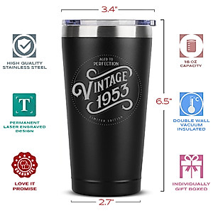 70th Birthday Gifts for Men - 1953 Vintage 16 oz Black Coffee Tumbler - 70th Birthday Decorations for Men - Birthday Gifts for 70 Year Old Man Dad Grandpa - Funny 80th Birthday Idea Presents for Men