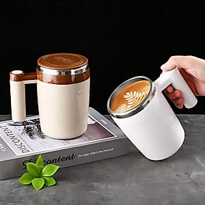 XHJBaby Self Stirring Coffee Mug,Rechargeable Automatic Magnetic Mixing Stainless Steel Cup with Lid for Coffee Tea Hot Chocolate Milk Cocoa 380ml/13oz Brown Electric Mixer Mug Best Gift