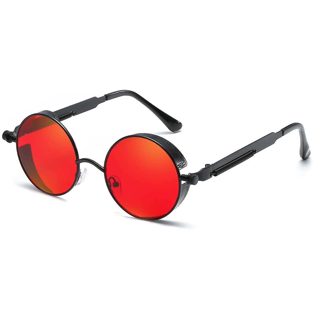 Dollger Sunglasses Unisex Vintage Steampunk Gothic Retro Metal Round Circle Frame Sunglasses 2 pairs Pack Black lens and Red Lens