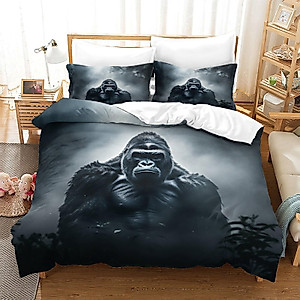 EVMILA Gorillas Bedding Set Comforter Covers 3D Printedwild Animal Quilt Cover Duvet Cover 3 Pieces for Childrens and Adults with Pillowcases Microfiber with Zipper Closure Queen（228x228cm）