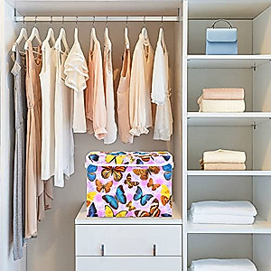 innewgogo Butterflies Violet Flowers Storage Bins with Lids for Organizing Baskets Cube with Cover with Handles Oxford Cloth Storage Cube Box for Clothes