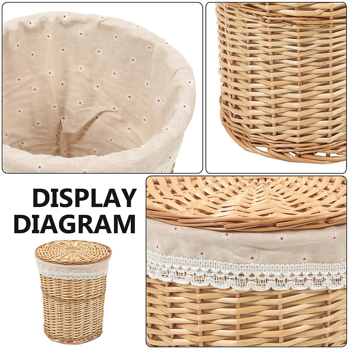 Ciieeo Handwoven Laundry Hamper, Rattan Clothes Laundry Basket with Lid and Liner Wicker Storage Baskets Nursery Basket Bin Sundries Container for Countertop Decor A