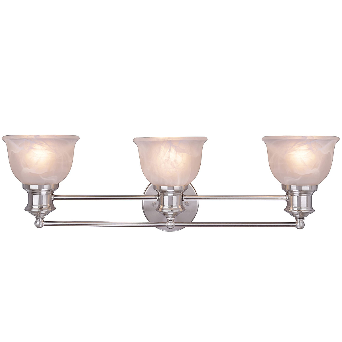 Aspen Creative 62139, Three-Light Metal Bathroom Vanity Wall Light Fixture, 25" Wide, Transitional Design in Brushed Nickel with Faux Alabaster Glass Shade