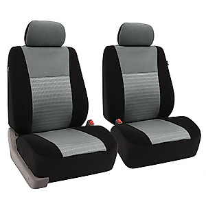 FH Group Trendy Elegance 3D Air Mesh Split Bench Car Seat Cover (Split Ready, Detachable Headrest Only) with Gift- Universal fit for Cars, auto, Trucks, SUV (Beige/Black) FB060012
