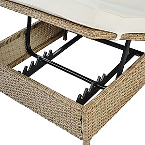 Merax Patio Furniture Sets Outdoor, All Weather PE Rattan Sofa with Adjustable Chaise Lounge, Seat Cushions and Tempered Glass Table, Beige