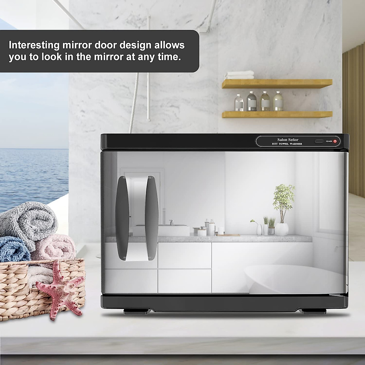 Salon Señor Towel Warmer,Hot Towel Warmer Spa,Professional Small Towel Warmer with Mirror Door,Towel Warmer Cabinet for Facial (Black)