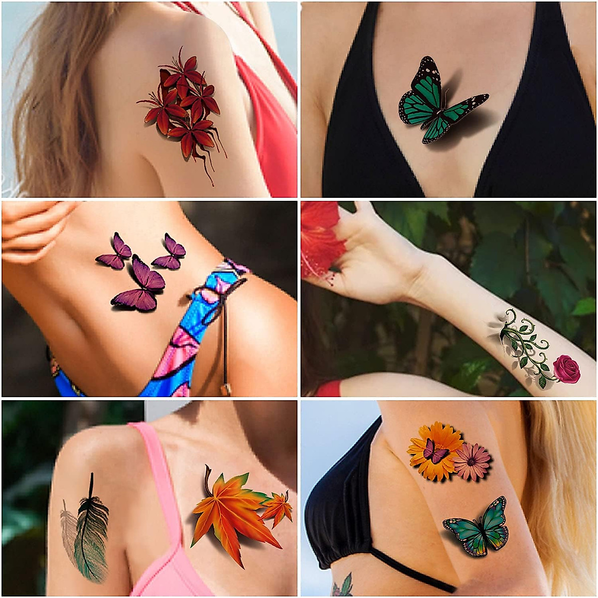 Cerlaza 78 Styles Temporary Tattoos for Women Adults, 3D Butterfly Tattoo Stickers Realistic Tatuajes Temporales Woman, Waterproof Long Lasting Flower Fake Tattoos Sexy Semi Permanent Tatoo