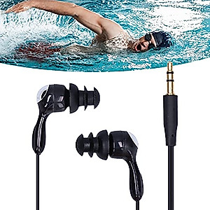 PUSOKEI Short Cord Waterproof Headphone, IP68 Waterproof Shortline in-Ear Tree Earplugs Waterproof Earphone Suitable Fit for Swimming Surfing Running(Black)