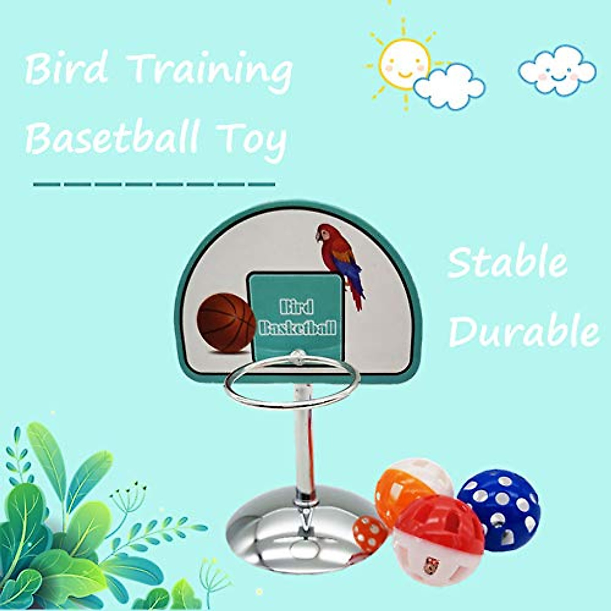 Bird Toys, Bird Trick Tabletop Toys, Bird Training Basketball Stacking Color Ring Toys Sets with Screwed Base - Parrot Chew Ball Foraging Toys, Education Play Gym Playground Activity Cage Toys