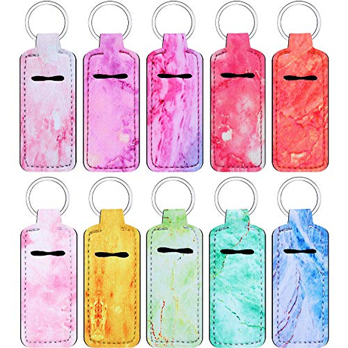 Blulu 10 Pieces Chapstick Holder Keychains Clip-on Chapstick Sleeve Pouch Lipstick Holder Keychain Lip Balm Holder Key Chain with Marble Pattern for Travel Accessories, 10 Colors