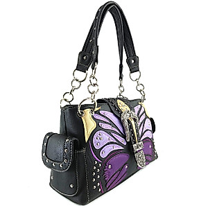 Zelris Buckle Abstract Butterfly Artwork Women Conceal Carry Handbag Wallet Set (Purple)