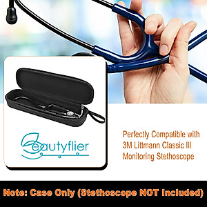 Beautyflier Travel Case for 3M Littmann Classic III Monitoring Stethoscope, Stethoscope Carrying Case with Extra Pocket for Accessories, Storage Box for Stethoscope, EVA Black (Case Only)