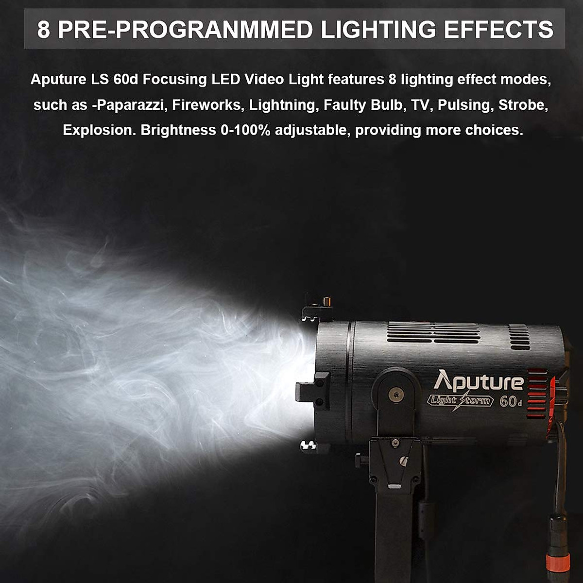 Aputure LS 60d Focusing LED Video Light CRI 95+ TLCI 95+ 50000lux @1m App Control Built-in 8 Lighting FX with Barn Doors for Video Recording,Wedding,Outdoor Shooting