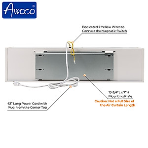 Awoco 40" FM-1210T 1250 CFM Slim Indoor Air Curtain, CE Certified, 120V Unheated with Remote Control and Magnetic Switch, Powerful, Quiet, Small Body, Light Weight