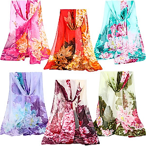 Sureio 6 Pcs Scarves for Women Lightweight Summer Floral Print Pattern Scarf for Women Dressy Long Thin Scarf Shawl(Stylish Style)