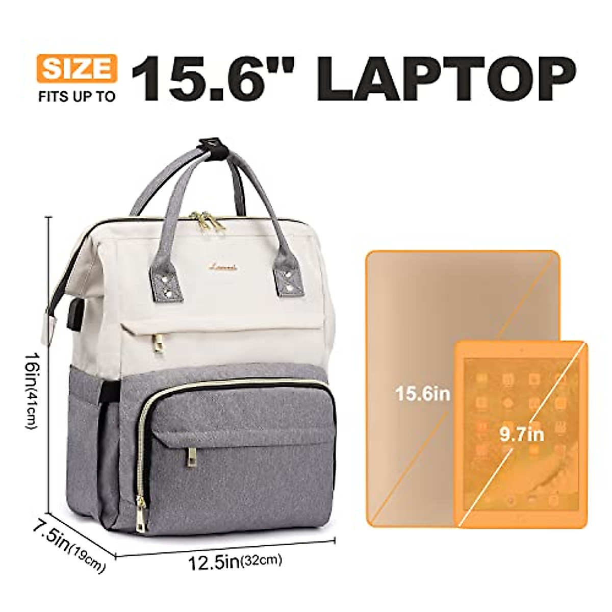 LOVEVOOK Laptop Backpack for Women Fashion Business Computer Backpacks Travel Bags Purse Doctor Nurse Work Backpack with USB Port, Fits 15.6-Inch Laptop Beige Grey