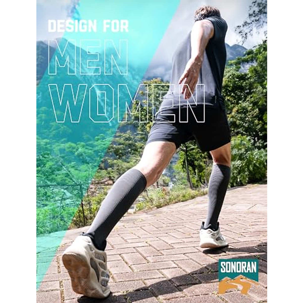 SONORAN 6 Pairs Compression Socks for Men & Women 20-30 mmHg Graduated Compression Socks Knee High Best Support for Running, Travel, Athletic L/XL（Gray Yellow）