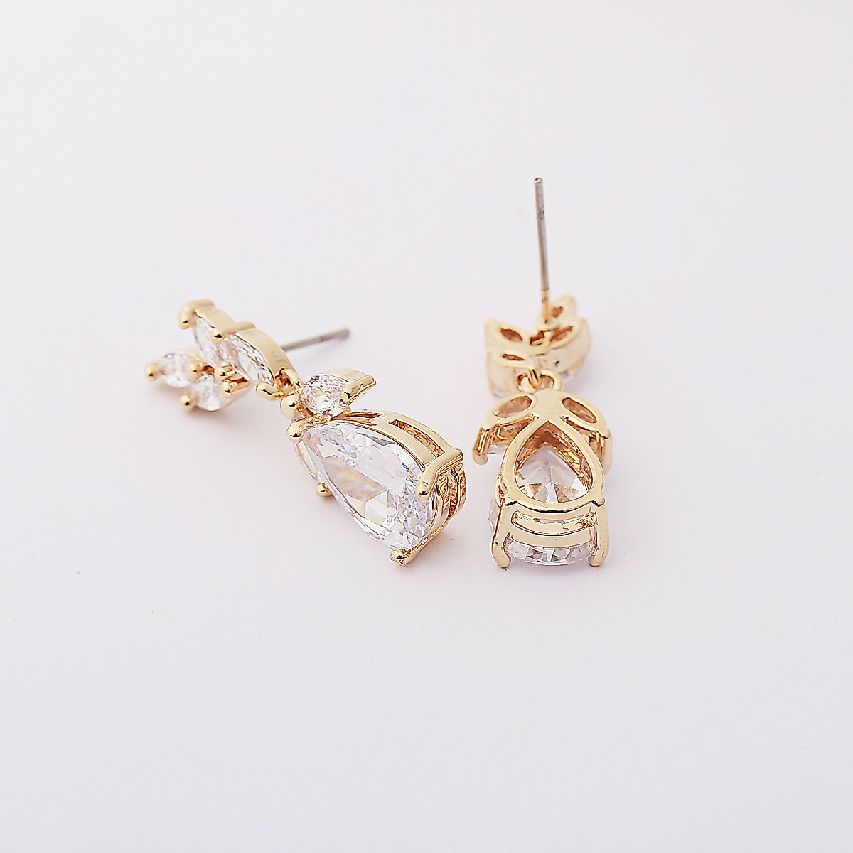 Women's Cubic Zirconia Bridal Earring - Elegant Gold Plated Teardrop Cluster Floral Leaf CZ Crystal Rhinestone Wedding Earring for Bride