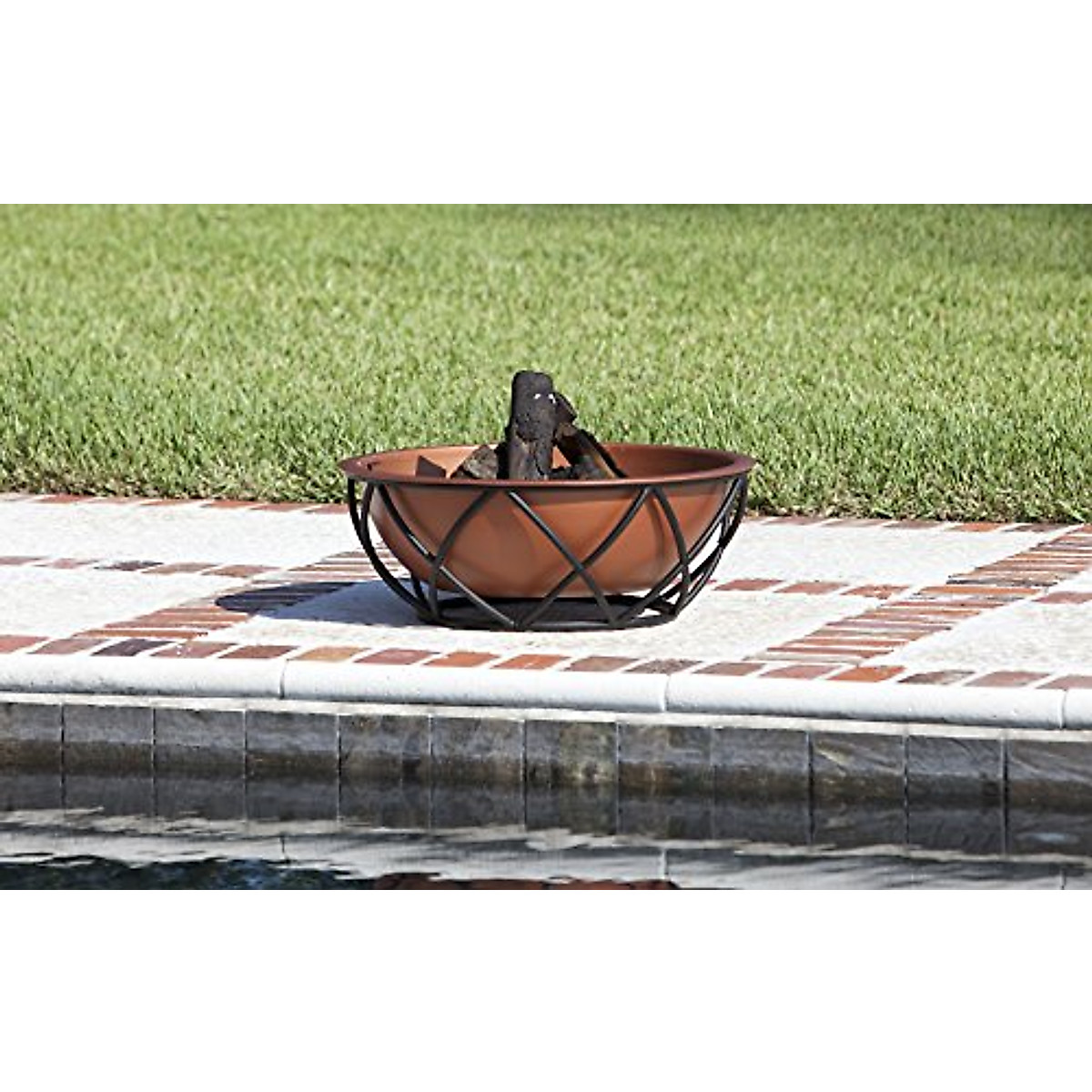 Fire Sense 62241 Fire Pit Barzelonia Copper-Look Wood Burning Lightweight Portable Outdoor Firepit Backyard Fireplace Camping Bonfire Included Screen Lift Tool & Cooking Grate - Round - 26"
