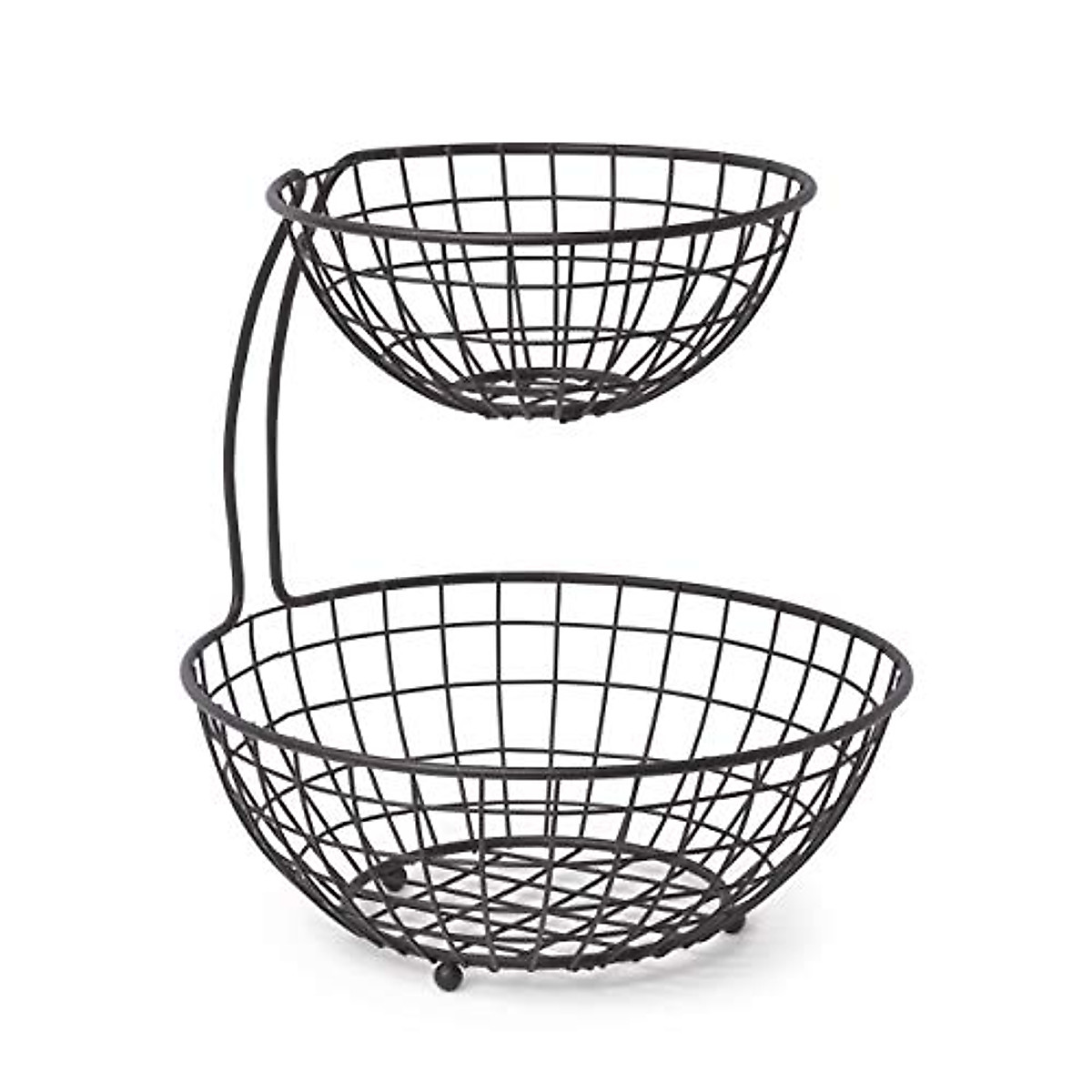 Spectrum Diversified Grid Arched 2-Tier Basket Server Bowls for Storage Organization and Display of Produce Vegetables and Fruit, Industrial Gray, Medium