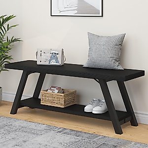 LVB Wood Bench, Industrial Storage Entryway Indoor Bench for Bedroom Hallway Living Room, Rustic Famhouse Wooden Metal Shoe Rack Accent Foyer Bench Seat for Entrance Sitting, Rustic Brown, 47 in Long