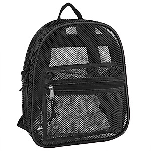 Mini Mesh Backpack for Women, Girls, Kids for School, Beach Toys, Pool, and Swimming Gear; Mini Transparent Backpacks with Padded Straps (Black)