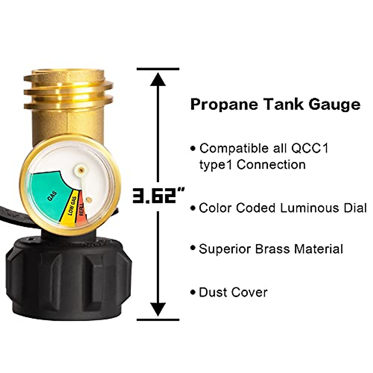 DOZYANT Propane Tank Gauge Level Indicator Leak Detector Gas Pressure Meter Universal for RV Camper, Cylinder, BBQ Gas Grill, Heater and More Appliances-Type 1 Connection